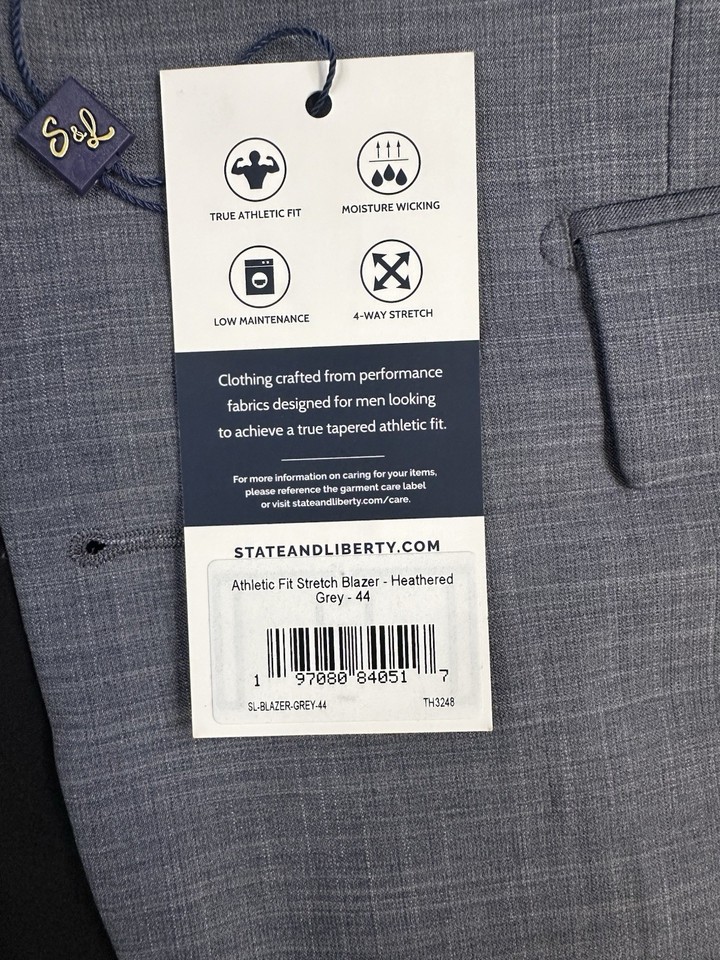 State & Liberty Athletic Fit Stretch Blazer Heathered Grey Men’s Size ...