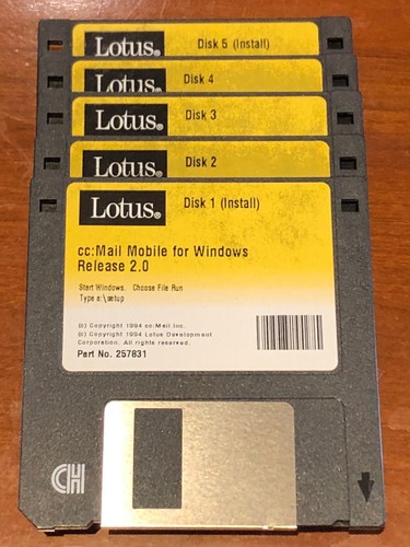 Lotus CC:Mail Mobile Email for Windows Release 2.0 5x HD 3.5” 257831 ...