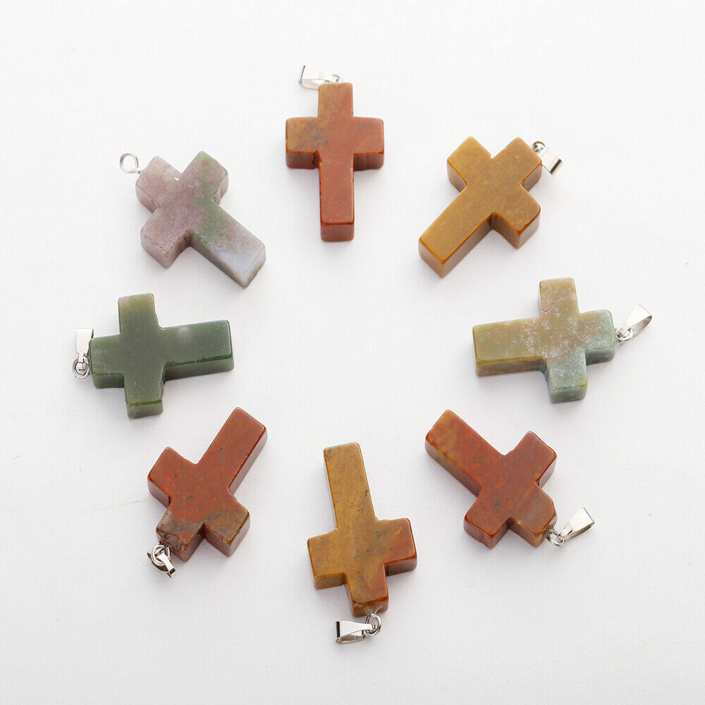 25pcs Natural gemstone quartz stone cross pendants charms for Jewelry ...