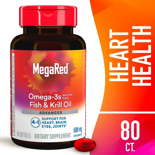 MegaRed Advanced "4 in 1" Omega-3s Fish & Krill Vanilla 500 mg (80 Ct ...