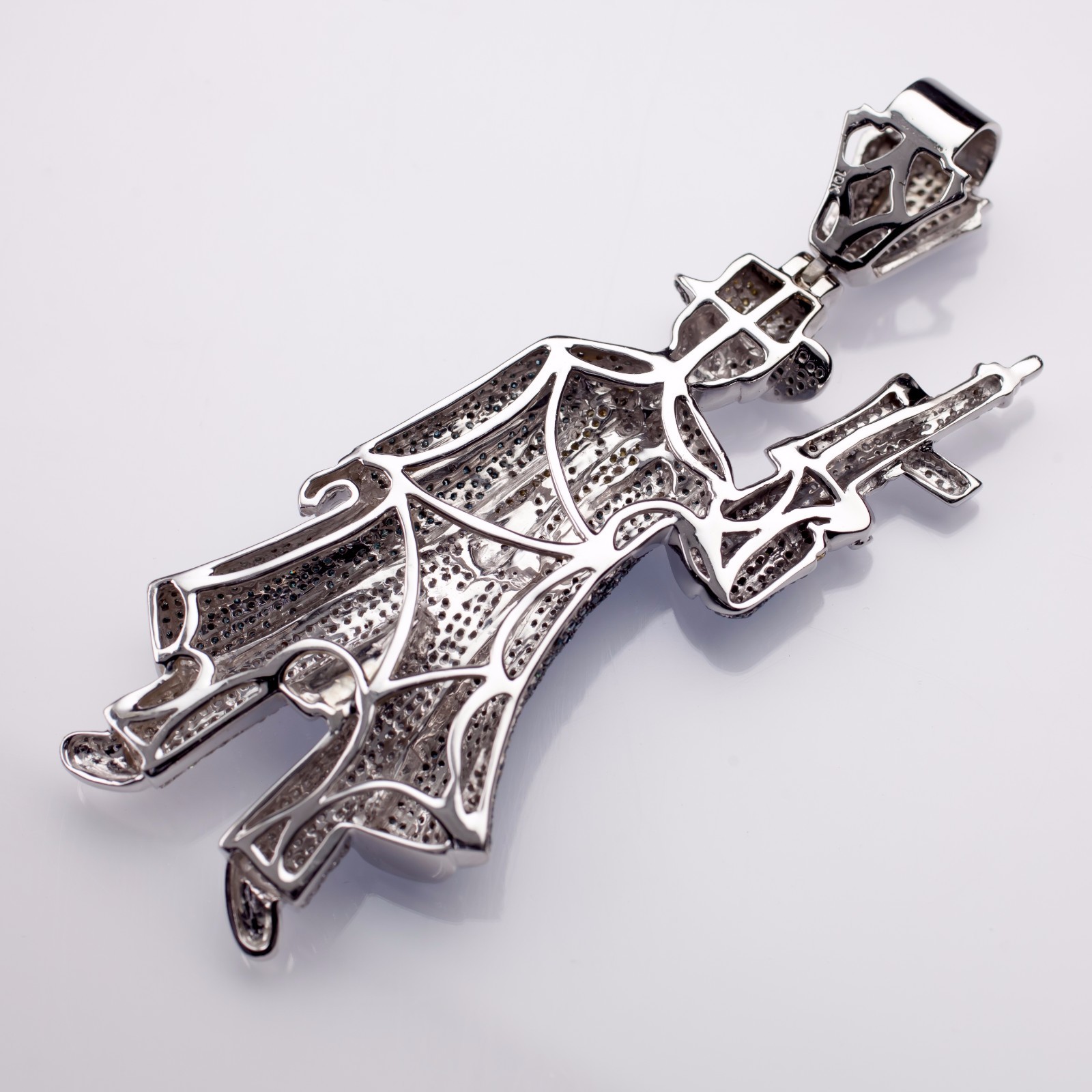10k White Gold Color-Enhanced Diamond Encrusted Gangster Pendant Bling ...