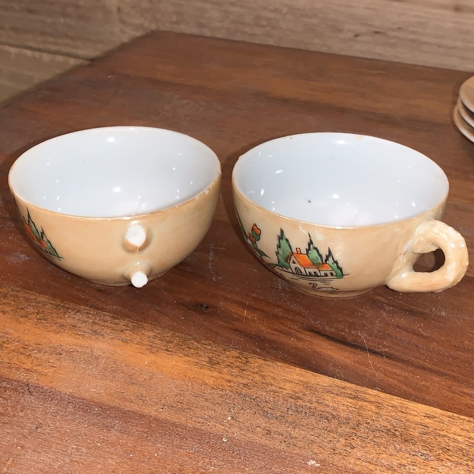 VTG Miniature Child Tea Set Pearlescent Lusterware Japan Flowers Swan ...