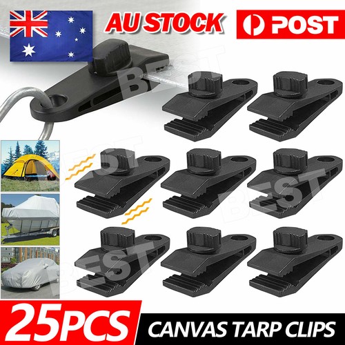 25 Pack Awning Tent Clamp Tarp Clips Set Canopy Snap Hangers Survival ...