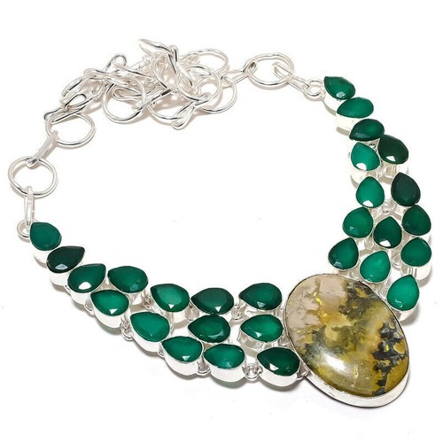 Bumble Bee Jasper Emerald Gemstone German Silver Jewelry Necklace 18 ...