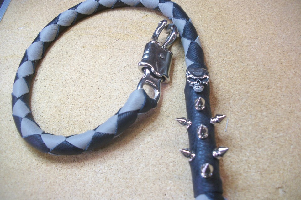 biker whip getback ULTIMATE whip BLACK & GRAY SKULLS &SPIKES BY STITCH ...