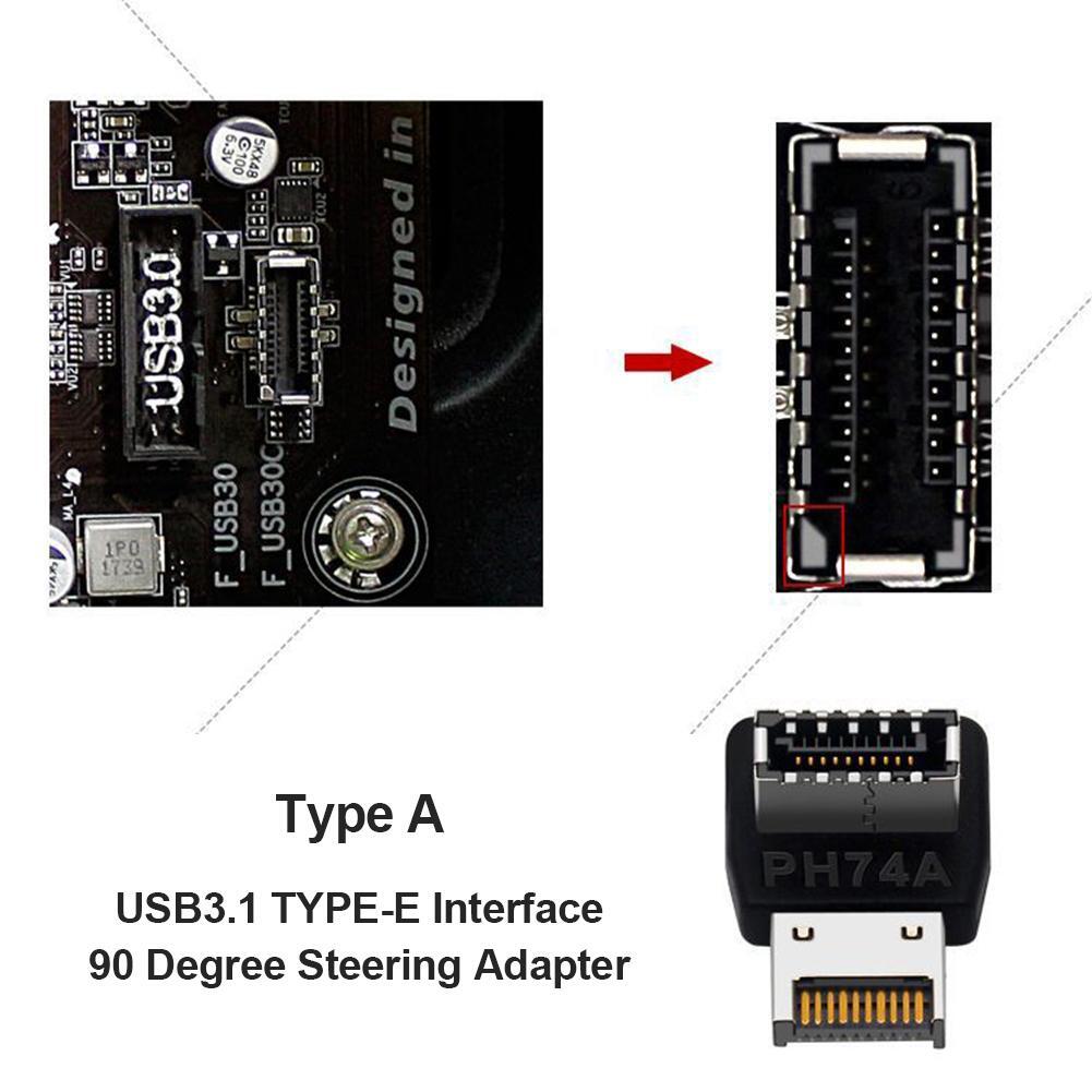 Front Type-C Internal Header Adapter USB 3.1 Type-E 90 Degree Converter ...
