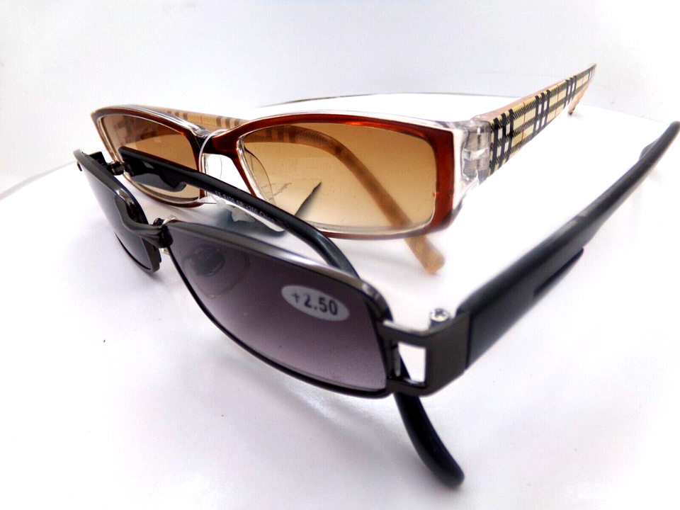 2 styles Tint Reading Glasses compact frames Sun Reader power +2.50 Men ...