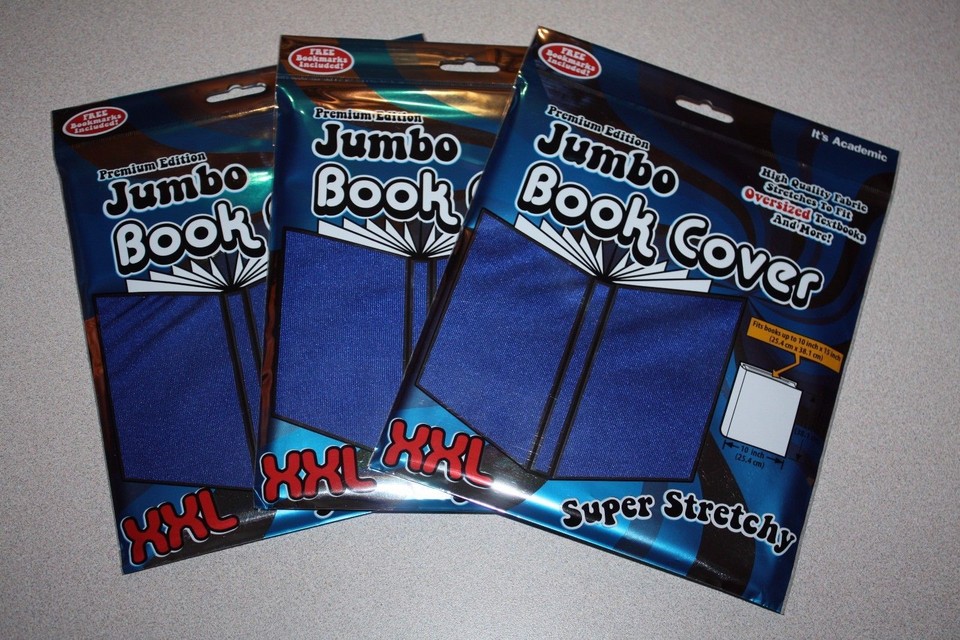 3 JUMBO BOOK COVERS BLUE XXL Oversized Fabric Stretches Fits up to 10 ...