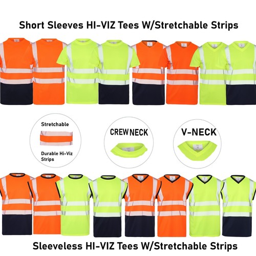 Mens Hi-Viz Vis High Visibility Reflective Stretchable Strips Work T ...