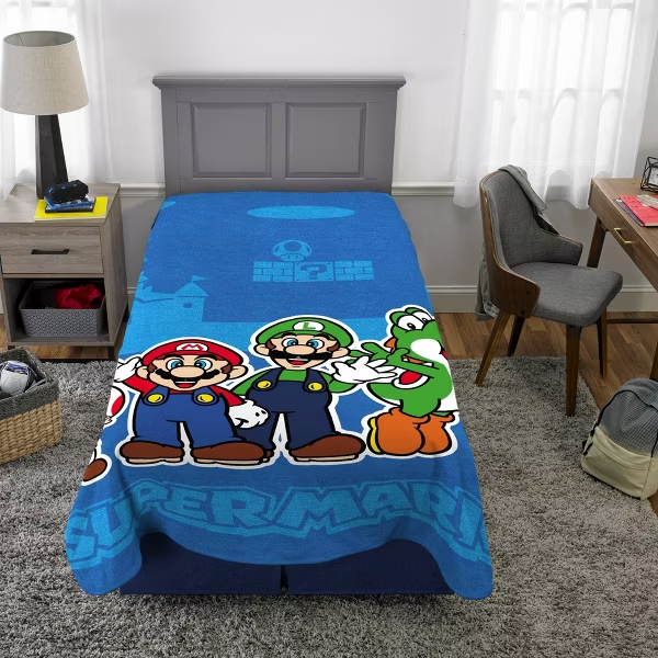 Super Mario Brothers Twin Fleece Throw Blanket 62" x 90" Mario Luigi ...