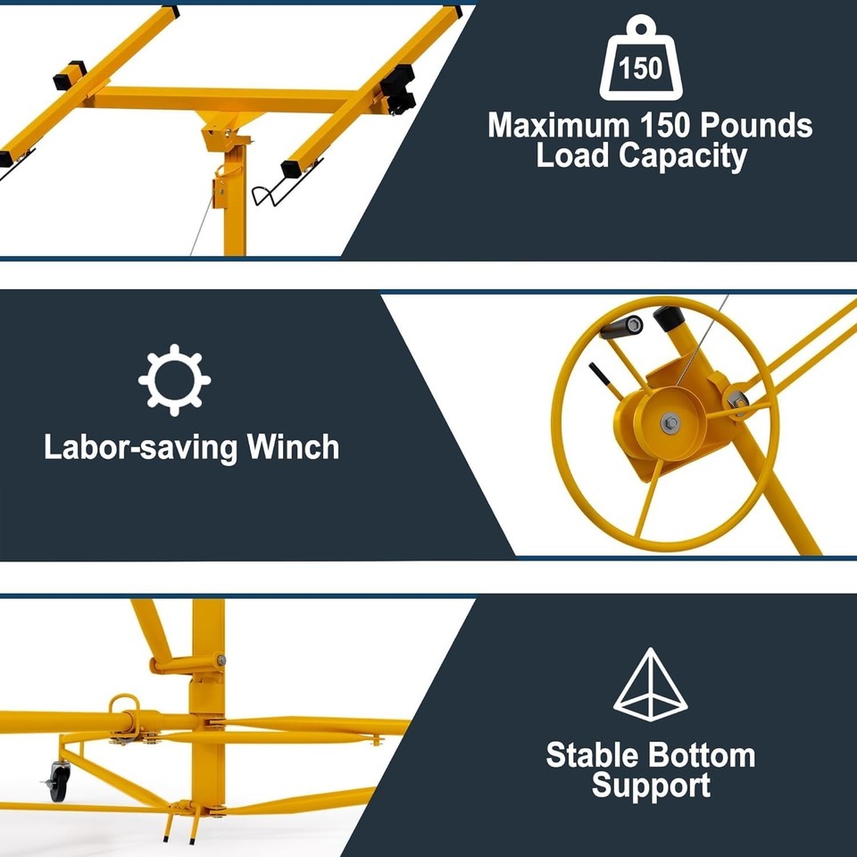 11ft 150LBS Heavy Duty Drywall Lift Sheetrock Hoist Holder Rolling ...