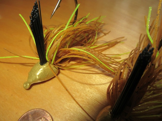 2 Custom Bass Jigs 3/4 oz Weedless Bass Fishing Lure Golden Shiner Jig ...