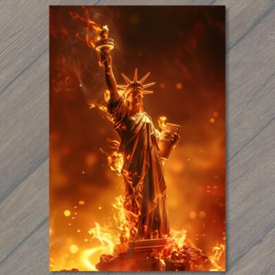 POSTCARD Statue of Liberty Fire Apocalypse Disgust End of World America ...