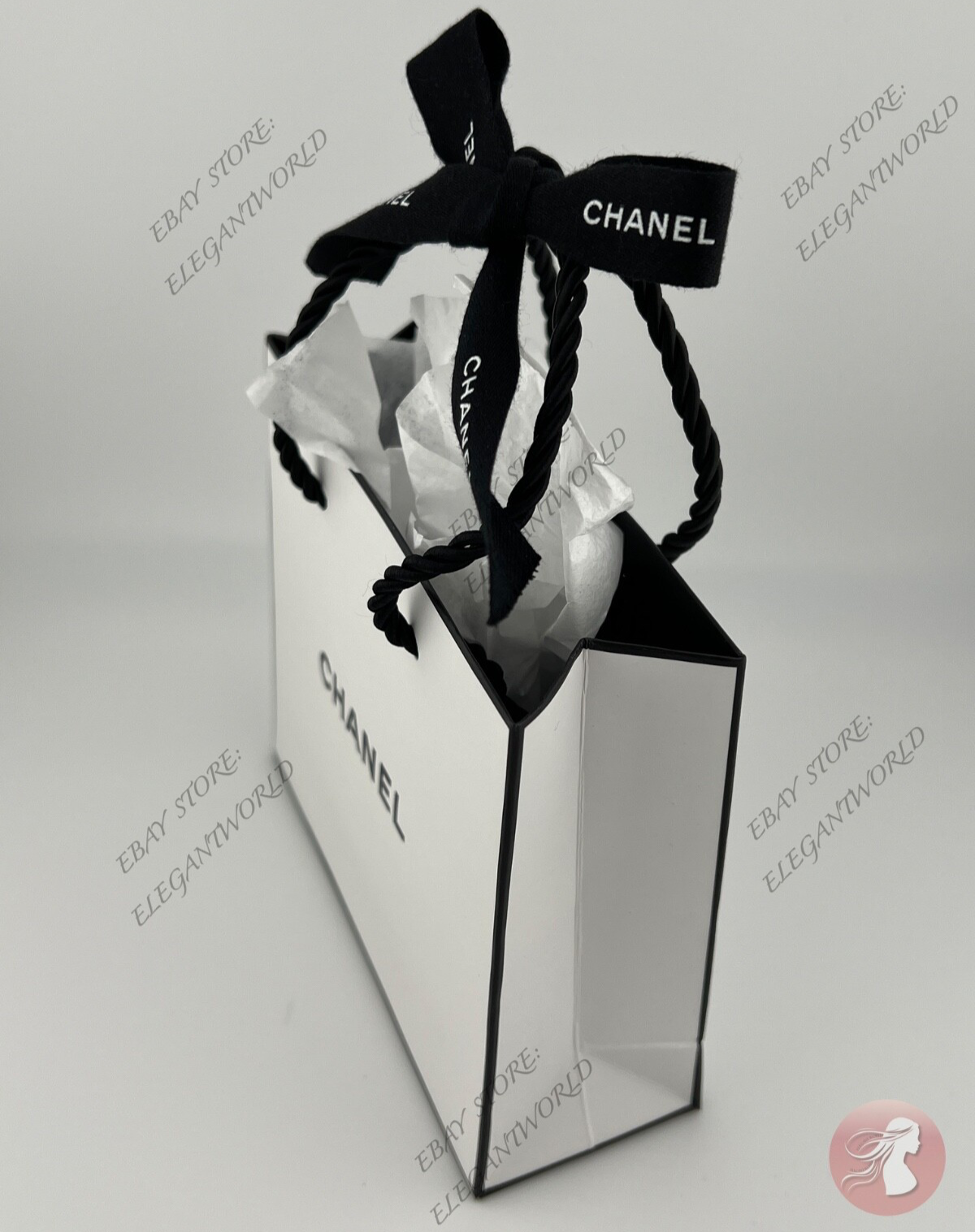 Chanel Small Empty Gift Bag White Paper Classic Black Logo L 5.5 x H 4. ...