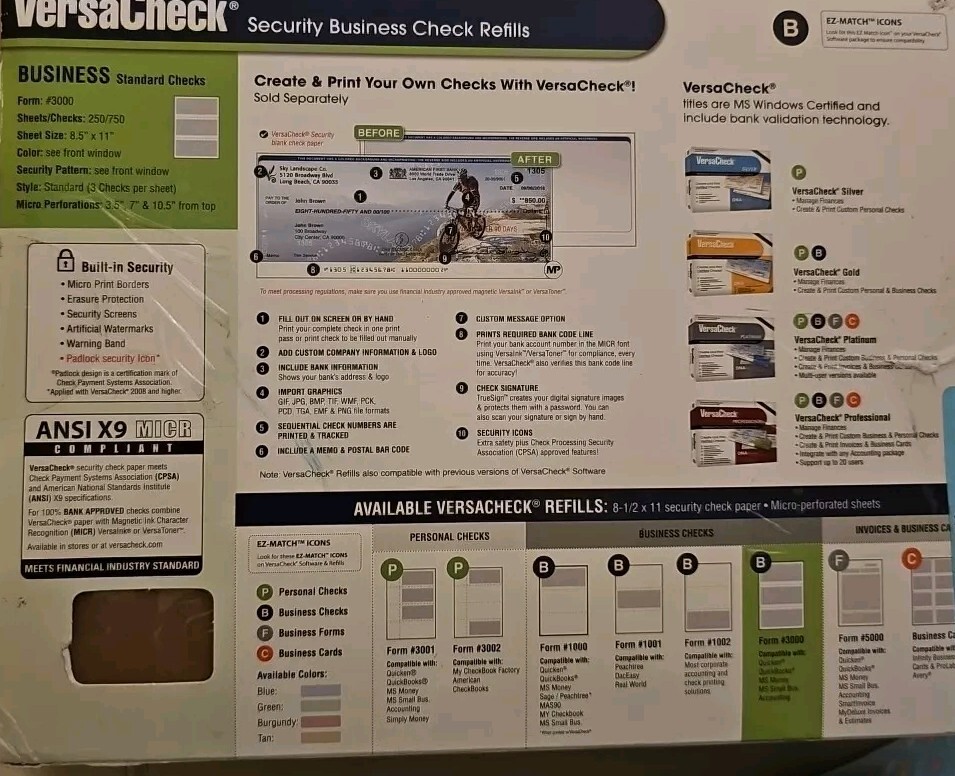 VersaCheck Security Business Check Refills 750 Standard Checks Form ...
