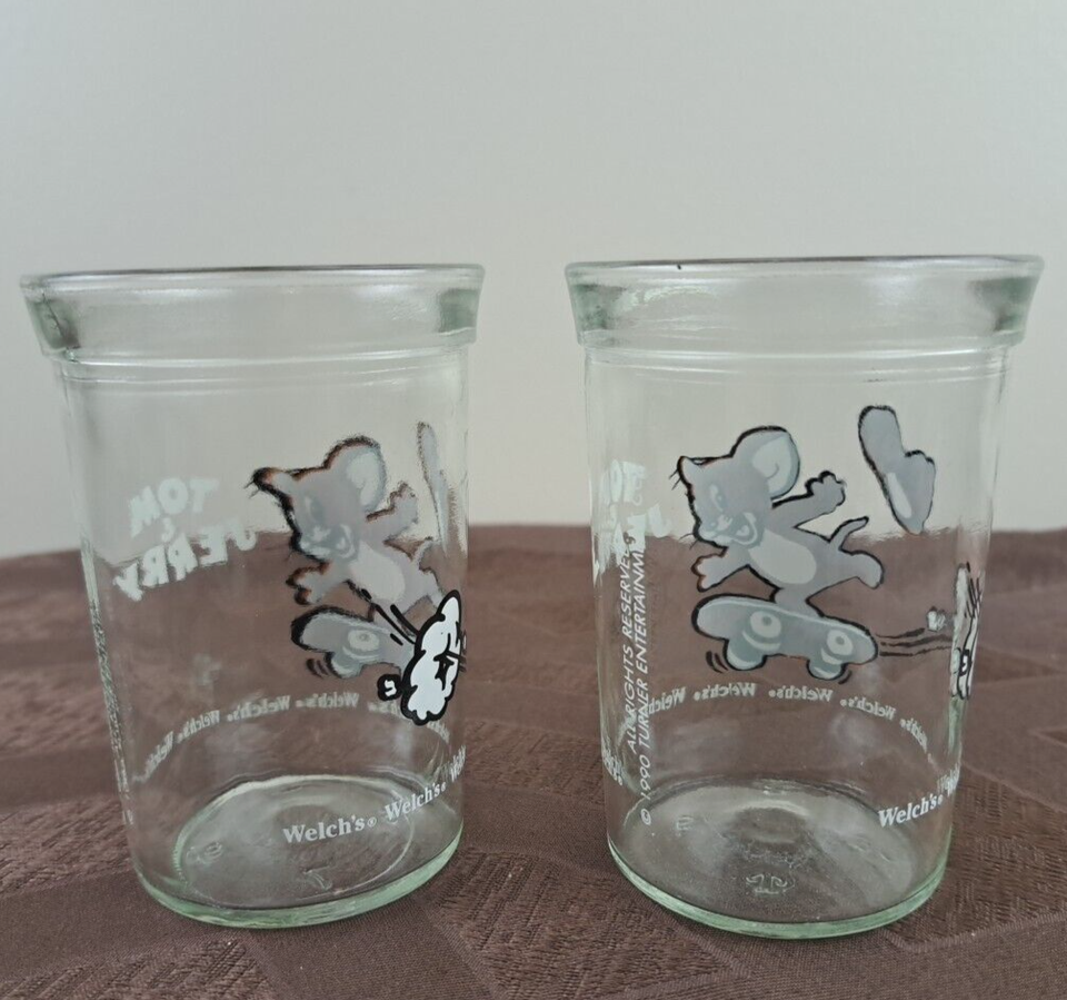 2 Vintage Welch's Skateboarding Mouse Tom & Jerry Jelly Jar Juice ...
