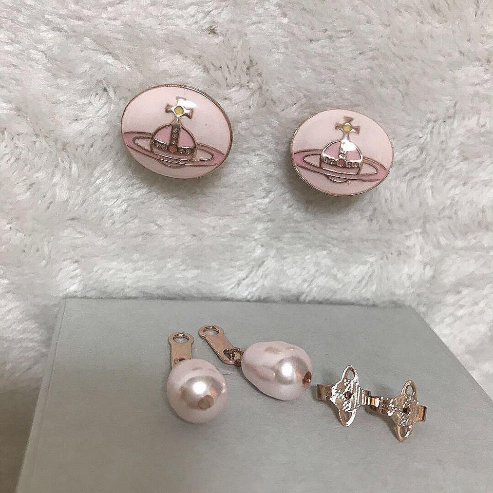 Vivienne Westwood Earrings Pierce Enamel Button Pearl Rose Pink NO BOX ...