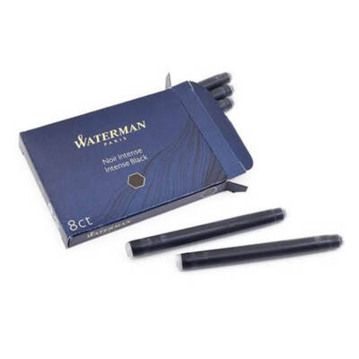 Waterman 8 Pack Ink Cartridge Black Permanent Ink Standard Size High ...