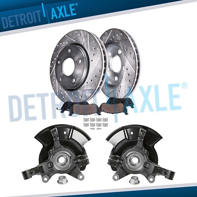 Front Steering Knuckles Hub and Bearings Drilled Rotors Brake Pads for ...