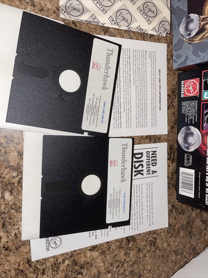 RARE BOX THUNDERHAWK IBM 286/386/486 Big Box PC Game Vintage 5.25” Disk ...