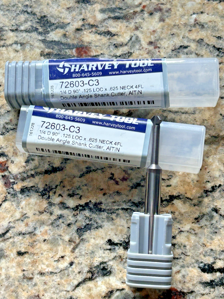 (2) 72603-C3 HARVEY Double Angle Shank Cutters .250 Dia x .90° x .625NL ...