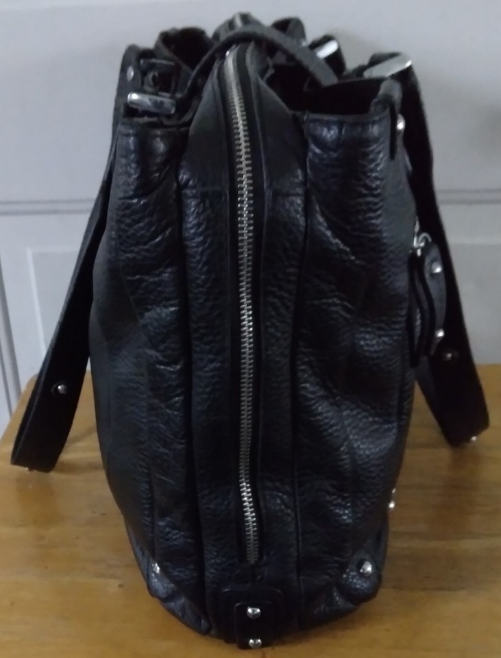 Moonsus Large Black Leather Tote Laptop Travel Bag | eBay