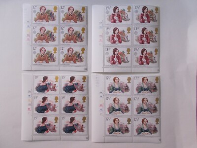 GB QEII 1980 Famous Authoresses Set of 4 in Cylinder Blocks of 6 U/M SG ...