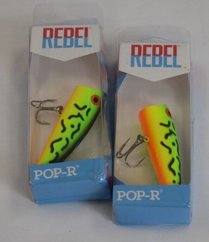 Rebel Pop-R Legendary Topwater Fishing Lure Green Black Orange P6056 2 ...