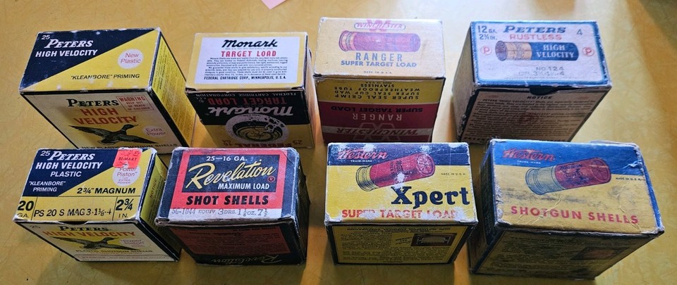 8 Vintage Empty Shotgun Shell Boxes Winchester PetersWestern Revelation ...