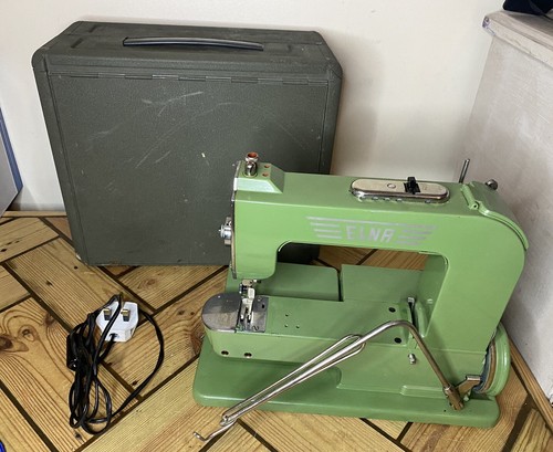 Vintage ELNA Grasshopper Green Electronic Sewing Machine- With Case ...
