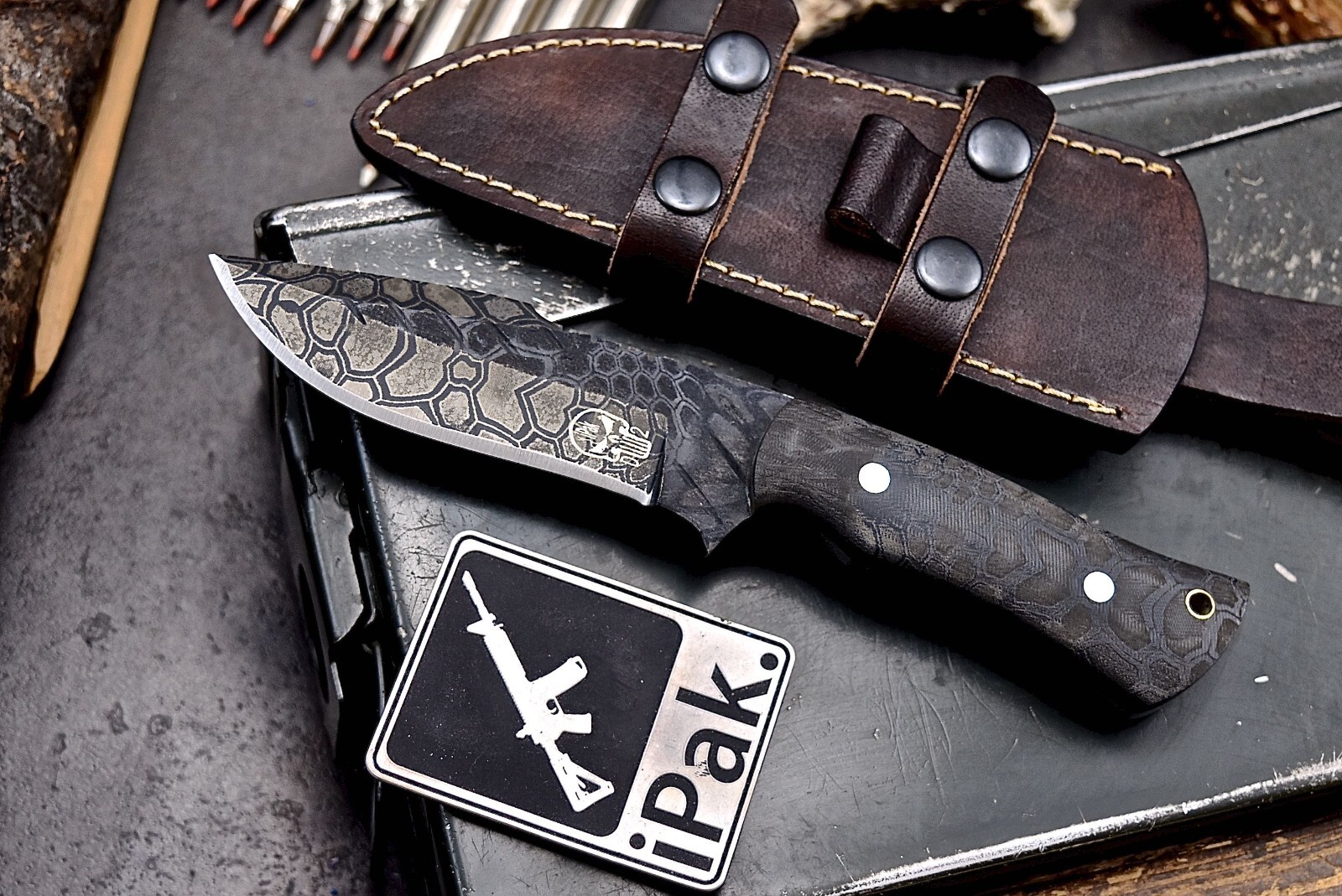 CFK IPAK Handmade CAMO D2 Custom MICARTA Hunting Skinner Camping Sport ...