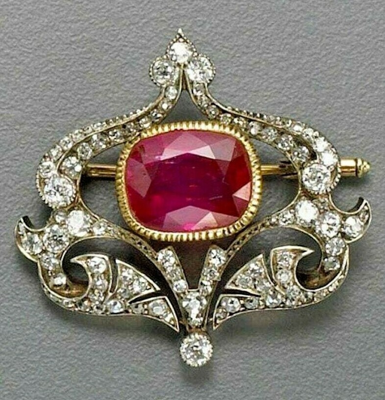 Lab Pigeon Blood Ruby Lapel Pin 925 Fine Silver Antique Victorian Style ...