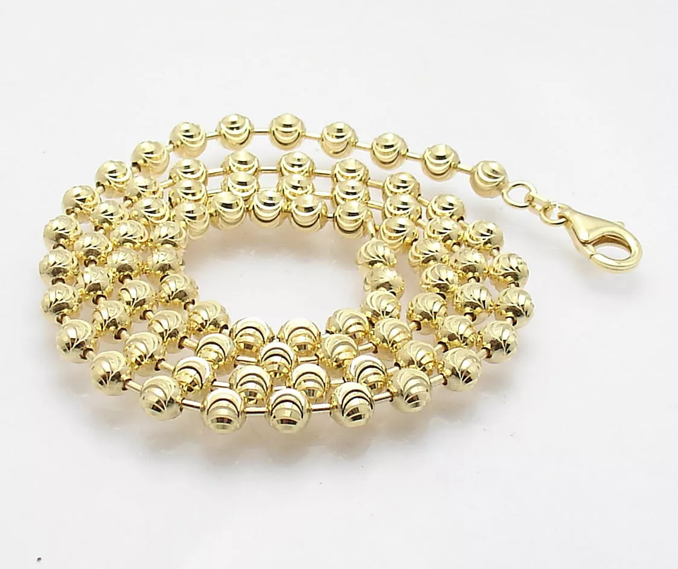 5mm Moon Cut Ball Bead Chain Necklace Solid 14K Yellow Gold Plated 925 ...