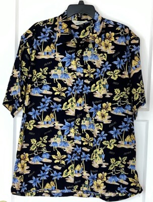 Hawaiian Style Shirt - Island Scene, Hulu and Drums Print Pattern - Sz ...