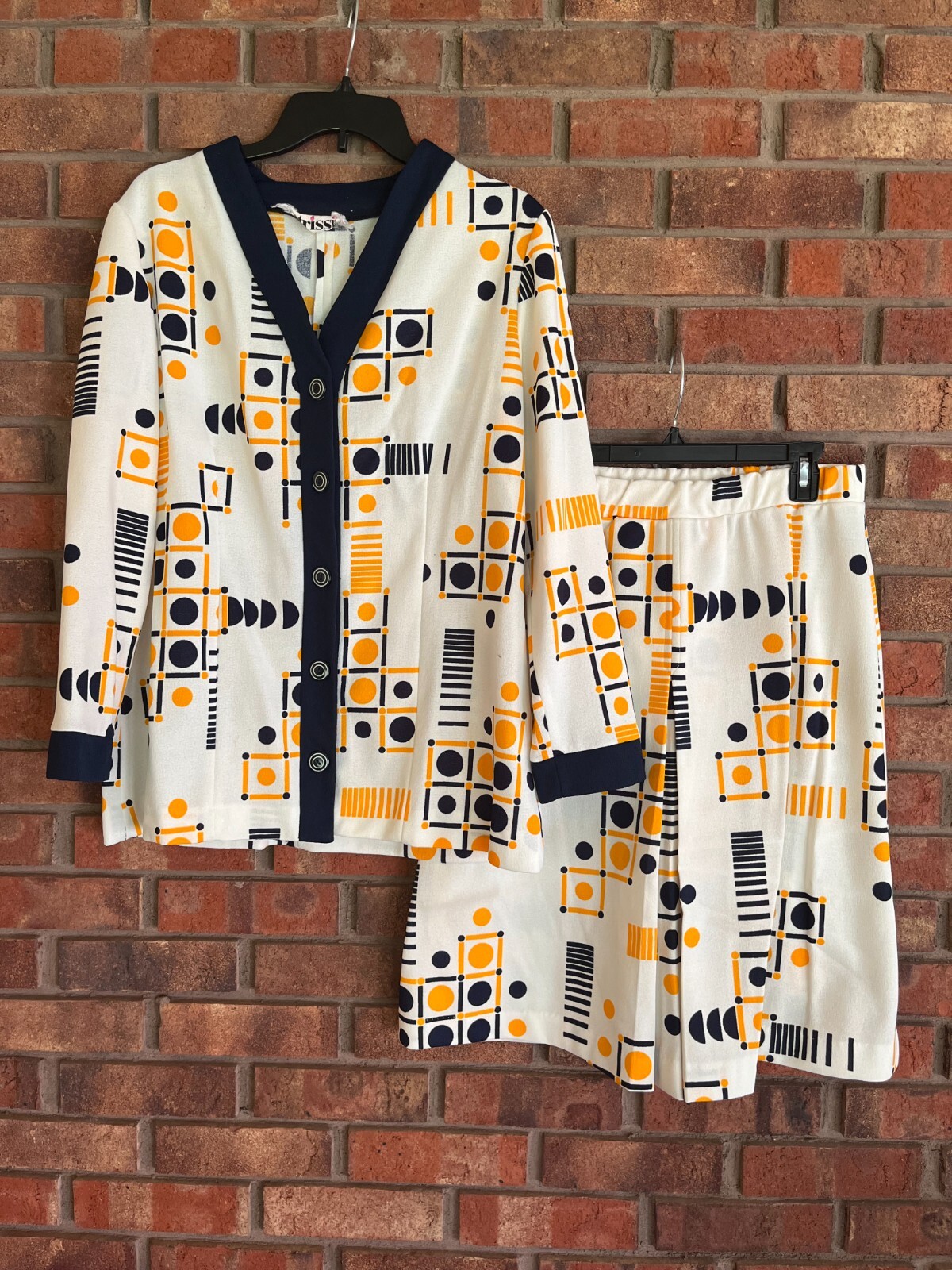 Vintage Trissi 1970s 1980s Geometric Pattern Blouse T… - Gem
