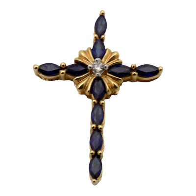 BEAUTIFUL ADL 14K GOLD & NATURAL SAPPHIRE CROSS PENDANT 2.1GR #3404 | eBay