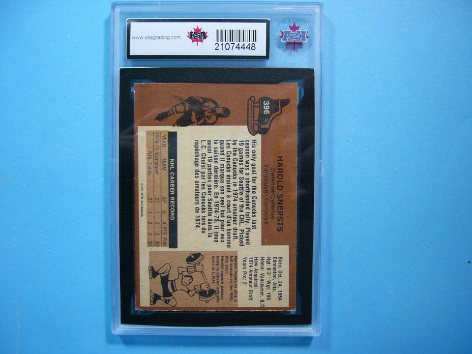 1975/76 O-PEE-CHEE NHL HOCKEY CARD #396 HAROLD SNEPSTS ROOKIE RC KSA 6 ...