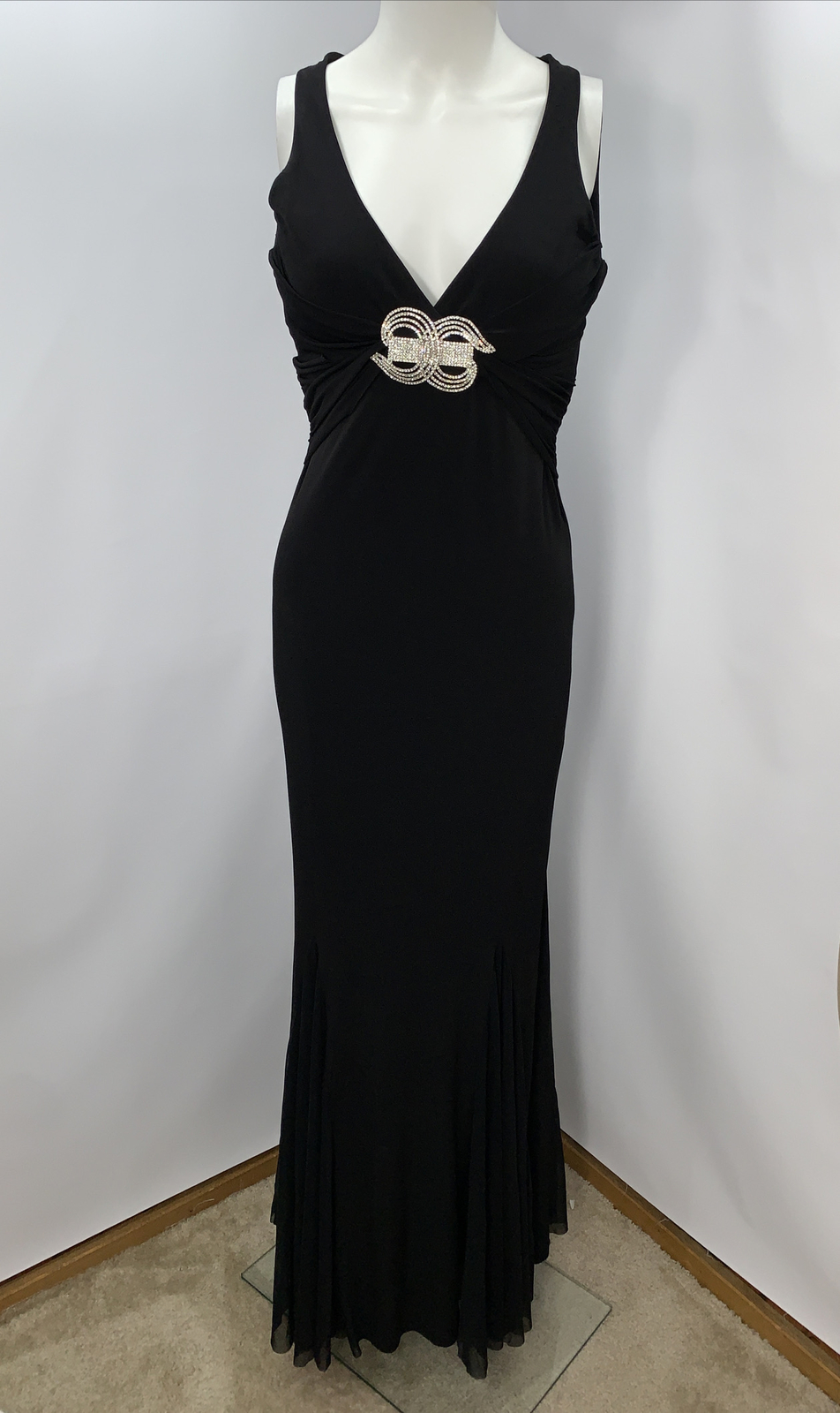 Cache Evening Gown Dress Classic Black Open Back Rhin… - Gem