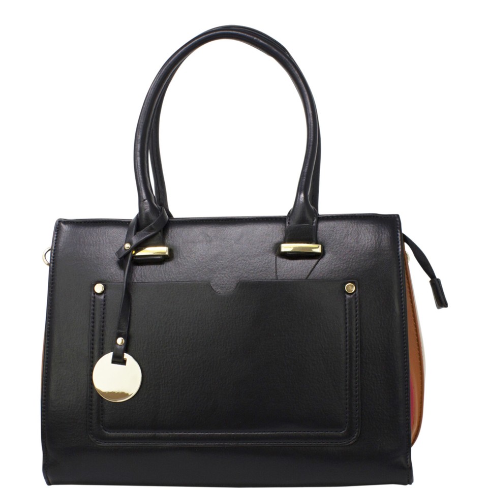 Duo Tone Front Slip Pocket Double Handles Tote Bag Women Shoulder ...