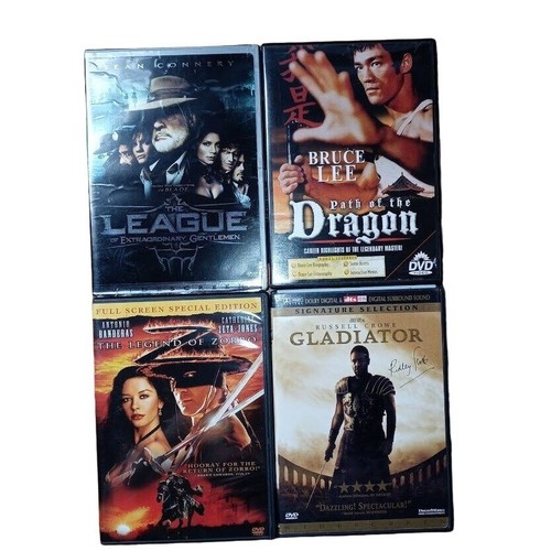 4 DVDs Movies League, Path of the Dragon, Zorro, Gladiator, Thriller ...