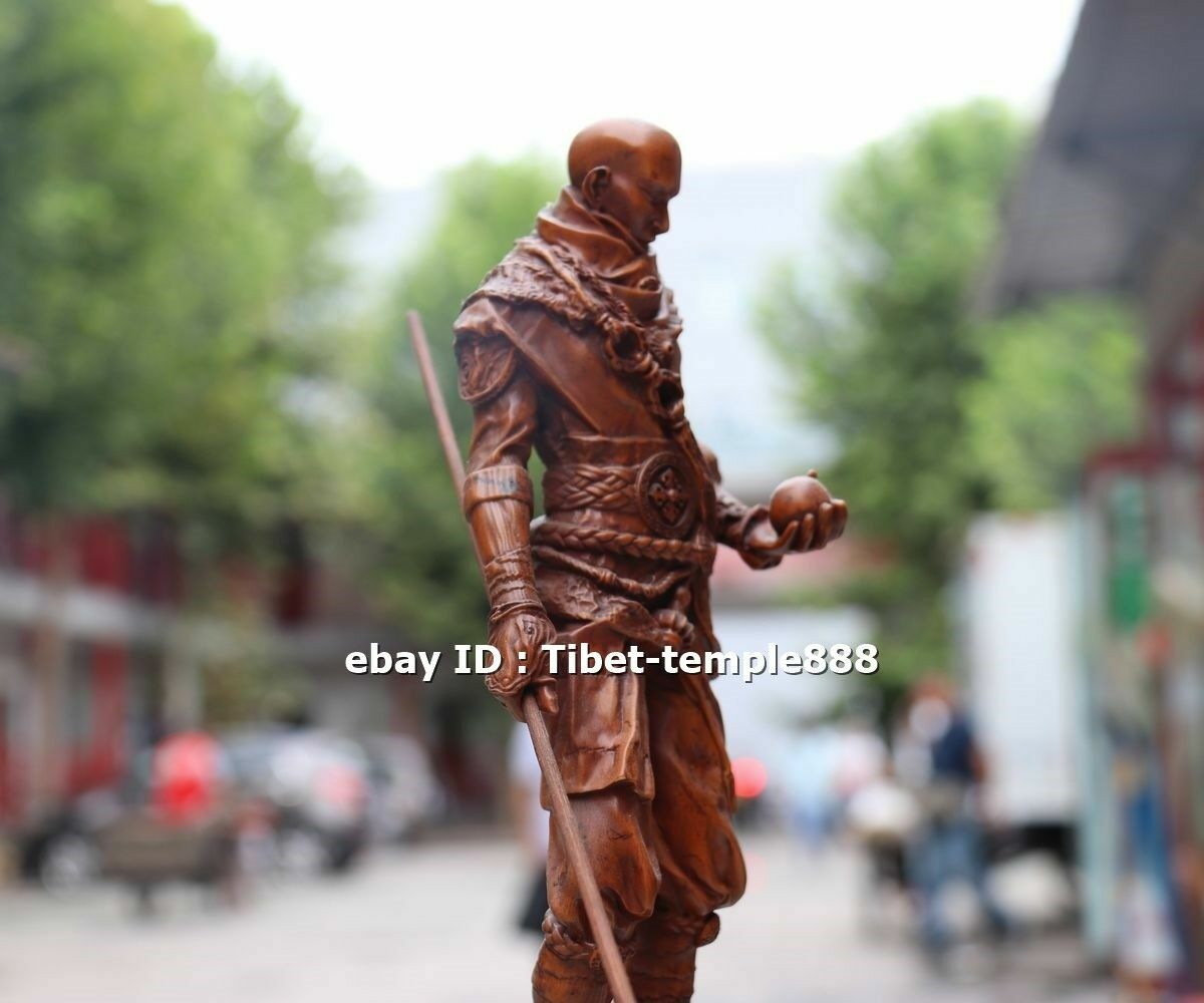 27 CM Chinese Boxwood Handwork Magebane monk Buddhism warrior soldier ...