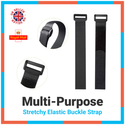 Hook Loop Nylon Black Stretchy Reusable Elastic Strap with Buckle 15 30 ...
