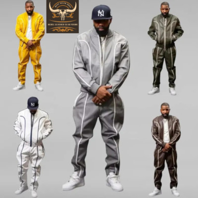 Men's Genuine Leather Tracksuit - Handmade Jogging Set - All Colors ...