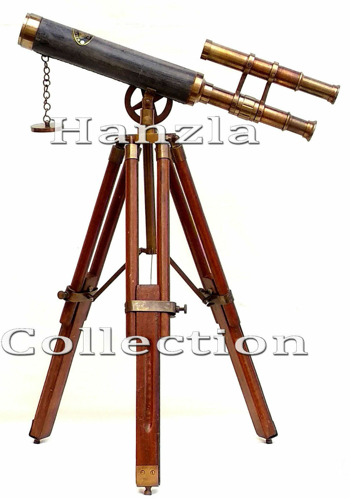 Antique Leather Brass Telescope Vintage Double Barrel Scope With Wooden ...