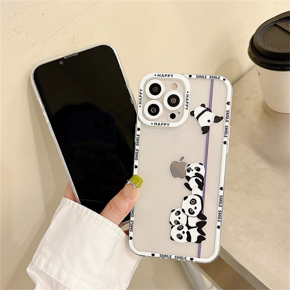 Camera Protection Cute Clear Panda Cartoon Case Fr iPhone 11 12 13 14 ...
