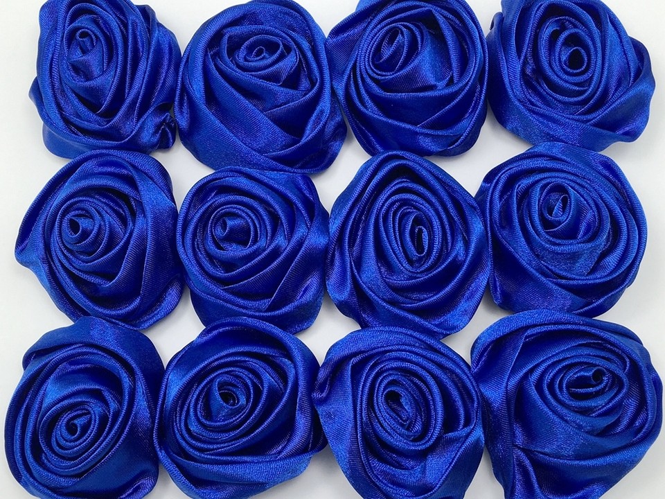 24PC Blue 2" Satin Ribbon Rose Flowers DIY Wedding Bridal Dress Bouquet ...