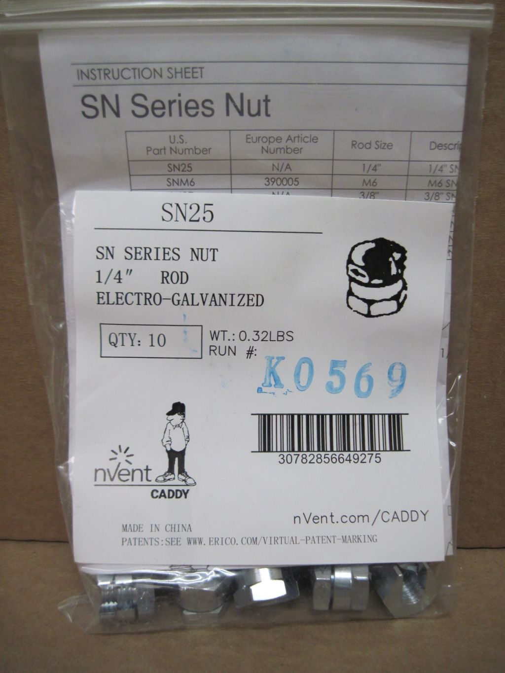 Caddy Nvent SN25 1/4in Speed Nut for Threaded Rod 500lb ***BAG OF 10 ...