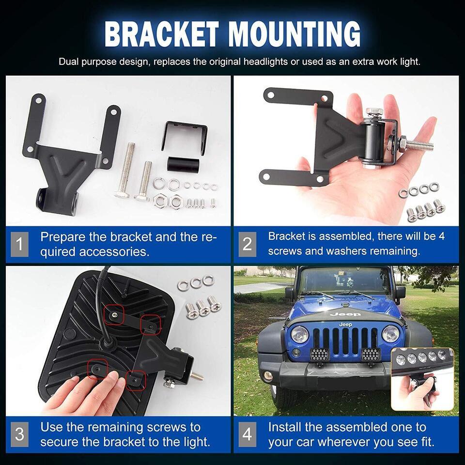 Pair 4X6'' LED Headlights Combo Lamp Work Driving Fog Lights + Mounting ...