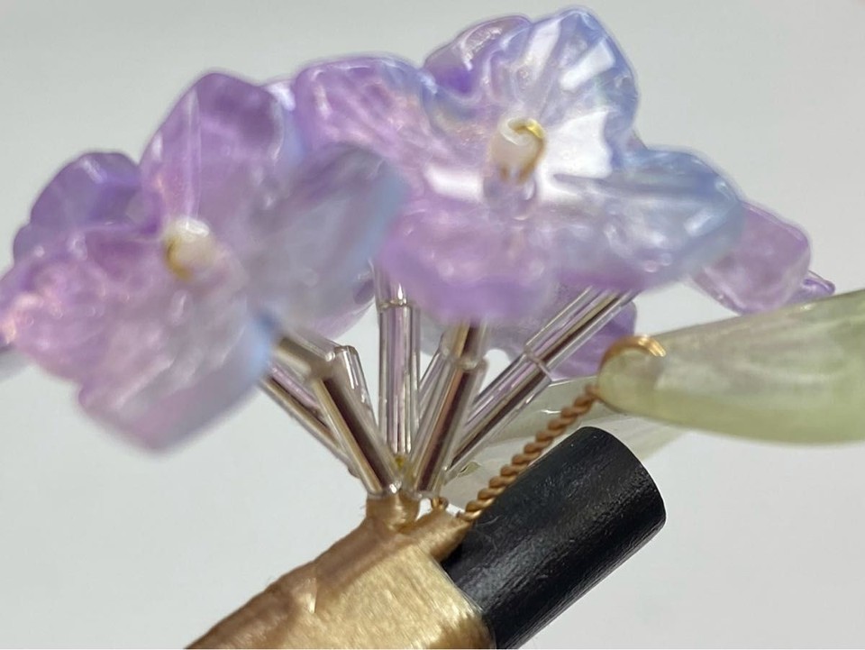 Glass hydrangea wooden hairpin, simple, blue x purple color | eBay