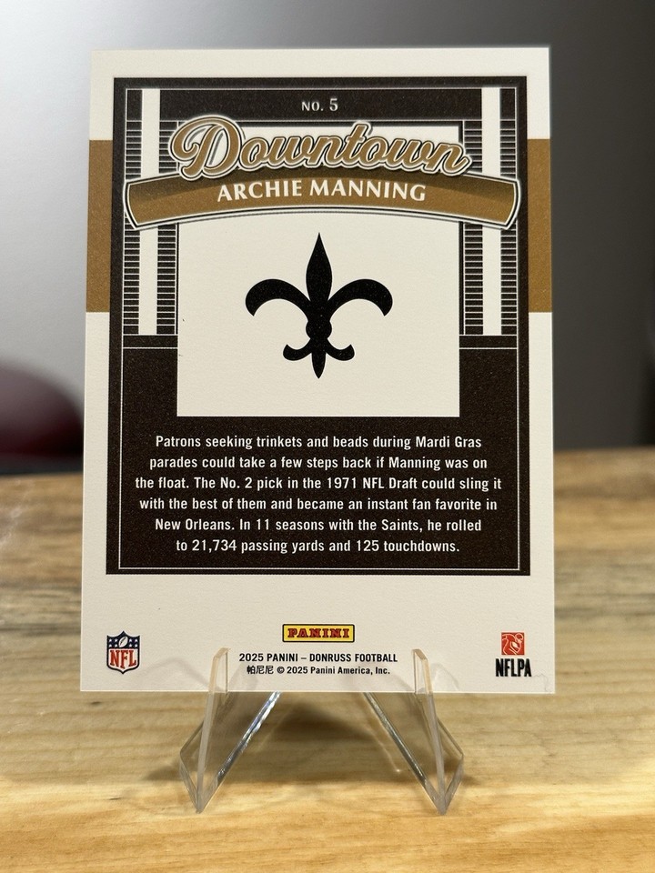 2025 Panini Donruss Downtown Archie Manning #5 Case Hit SSP New Orleans ...